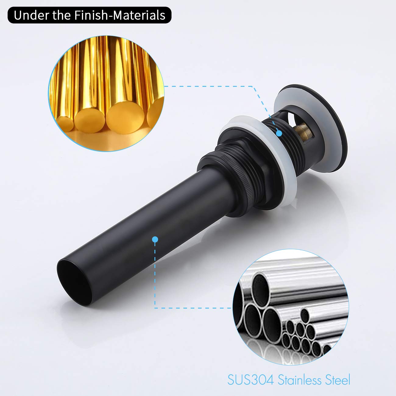 KES Bathroom Sink Drain with Overflow Pop Up Drain Assembly Vessel Sink Stopper Matt Black, S2007A-BK