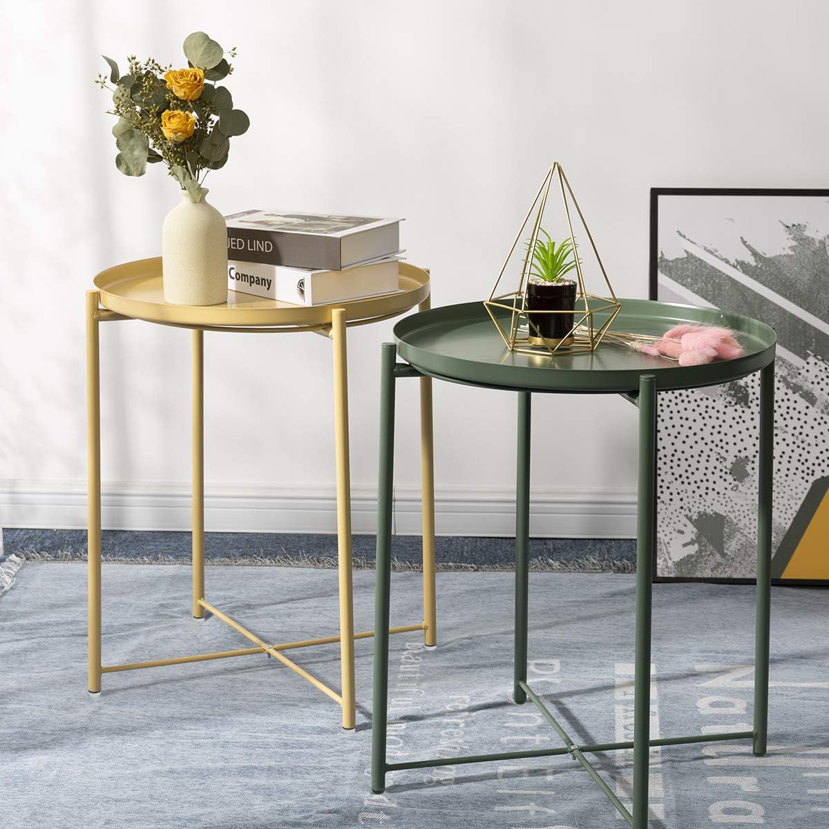 danpinera Side Table, End Table for Small Spaces Accent Metal Bedside Table Round Small End Table, Outdoor Side Table Accent Patio Side Table Anti-Rust and Waterproof Dark Green