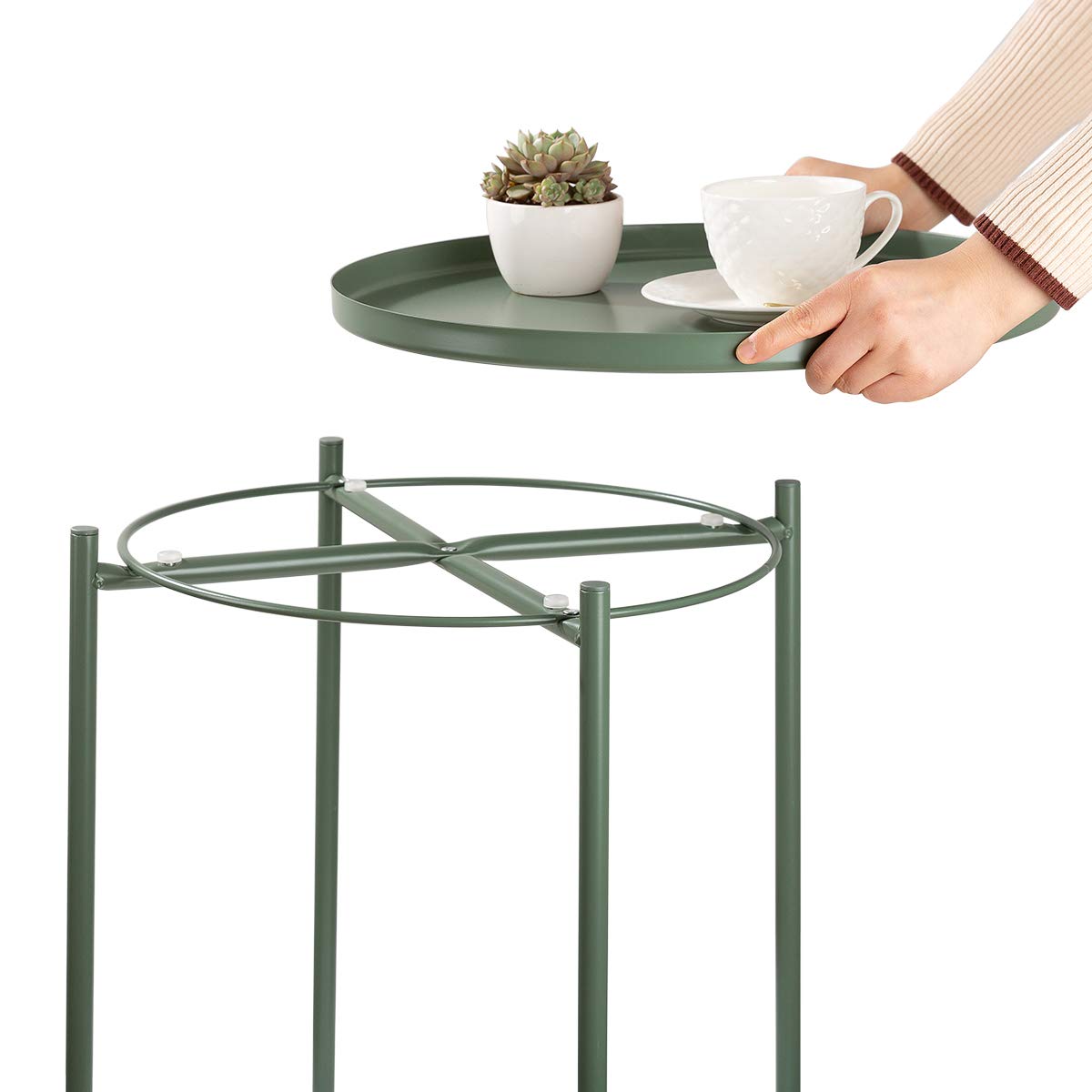 danpinera Side Table, End Table for Small Spaces Accent Metal Bedside Table Round Small End Table, Outdoor Side Table Accent Patio Side Table Anti-Rust and Waterproof Dark Green
