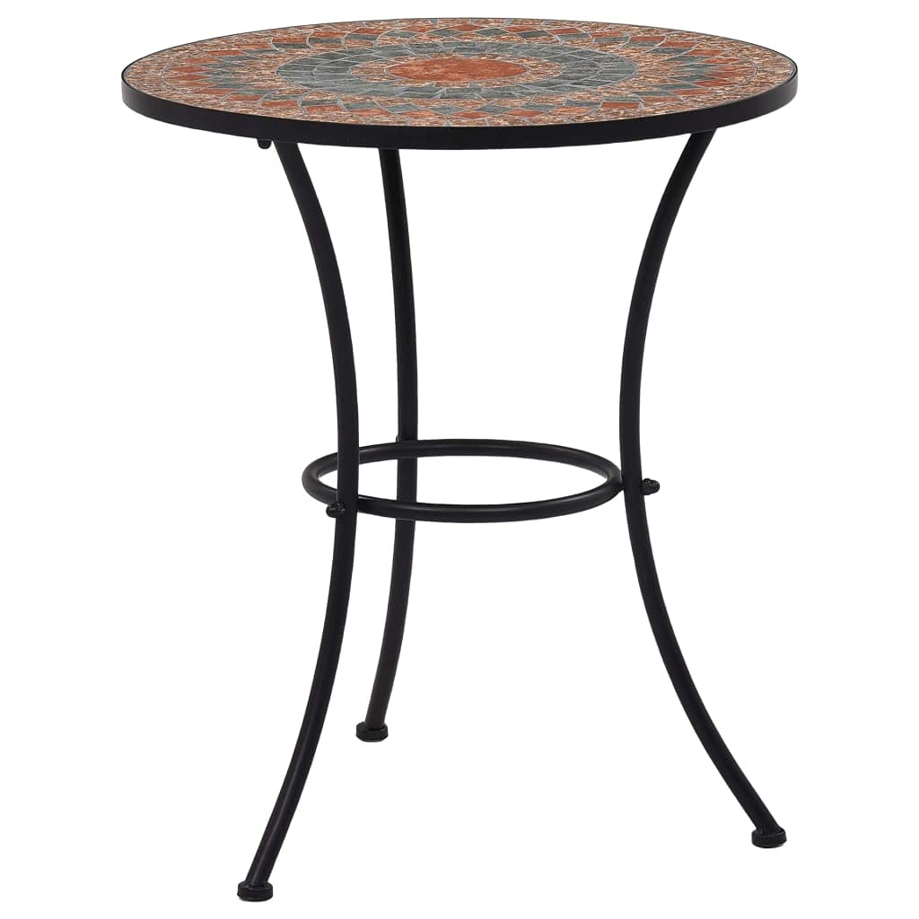 CUMYZO Round Mosaic Bistro Tables,Ceramic Table Top Metal Frame for Porch Beach Patio Garden Balcony Poolside,Plant Stand 23.6" x 27.6" Orange/Gray