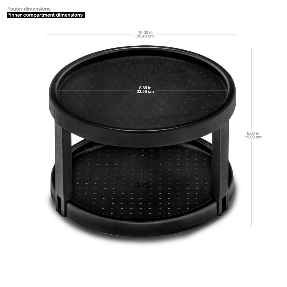 madesmart 10" Twin Turntable-Carbon Collection Non-Slip Base, Soft-Grip Surface & BPA-Free, 2-Levels