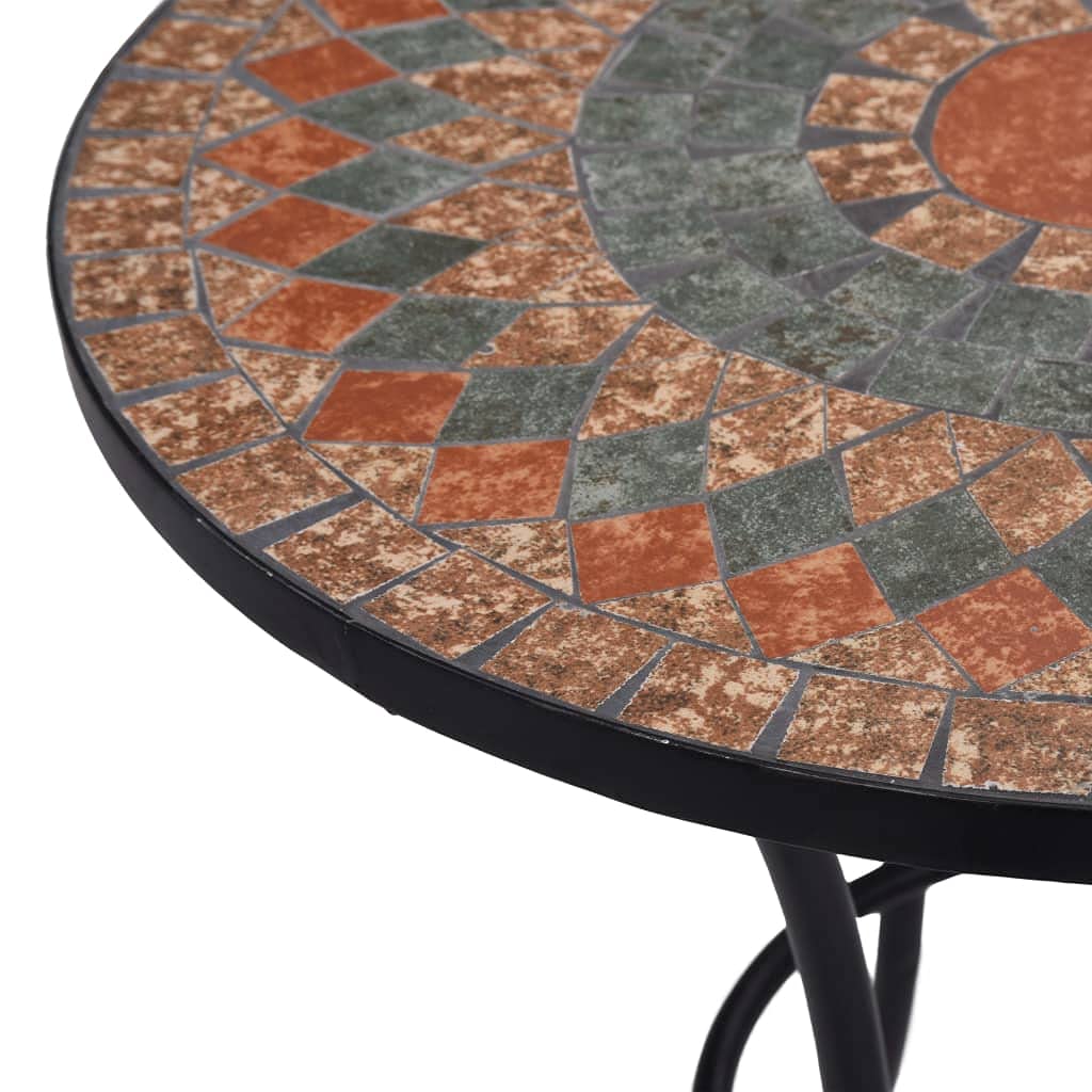 CUMYZO Round Mosaic Bistro Tables,Ceramic Table Top Metal Frame for Porch Beach Patio Garden Balcony Poolside,Plant Stand 23.6" x 27.6" Orange/Gray