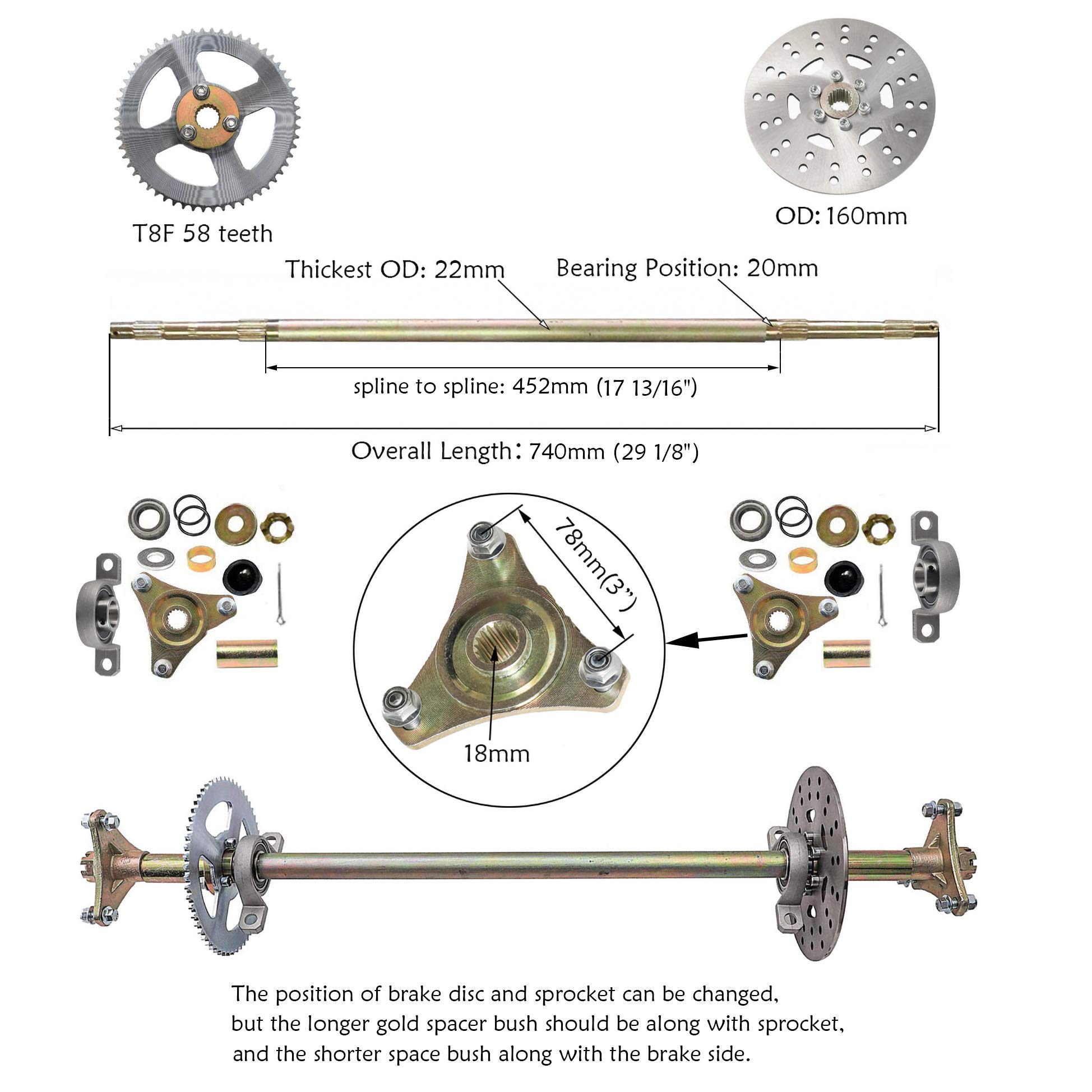 WPHMOTO Rear Axle Shaft Kit with 4.10-6 Front/Rear Wheels Tires Rims Brake Assembly and Chain & Sprocket & Steering Knuckle Kit for Go Kart Quad Trike Drift Bikes