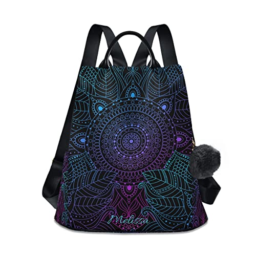GAIREG Custom Name Backpack Purse for Women Personalized Mandala Ethnic Bohemian Art Rucksack Anti Theft Handbag Travel Bag