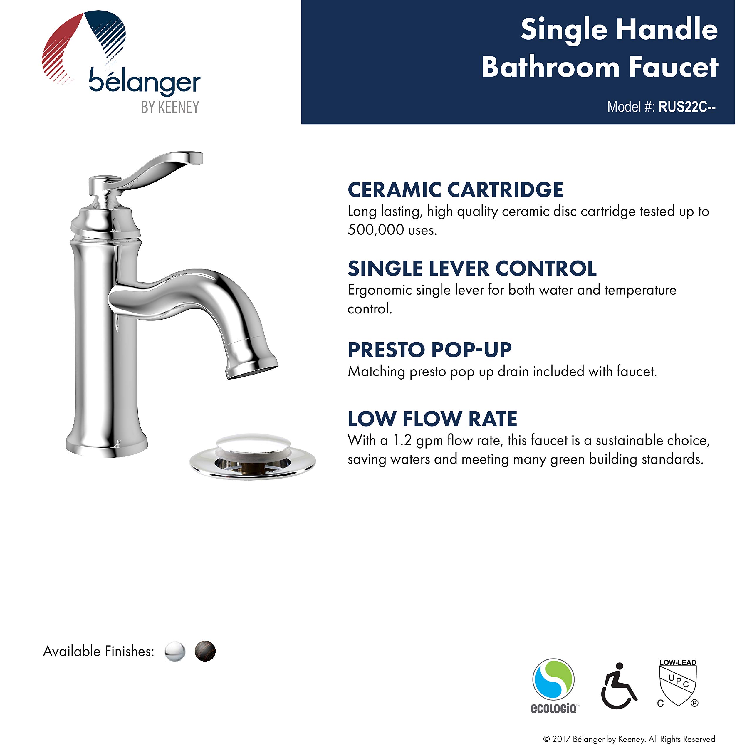 Belanger Single Handle Bathroom Sink Faucet with Drain, Oil Rubbed Bronze