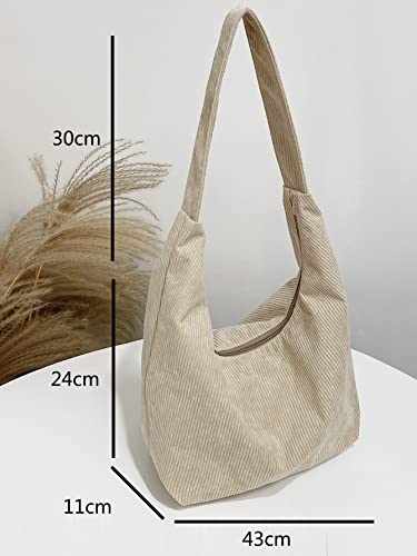 GORGLITTER Women's Corduroy Tote Bag Casual Zipper Handbag Big Capacity Shoulder Bag Beige One Size