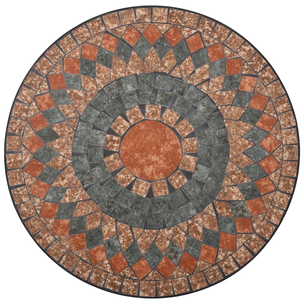 CUMYZO Round Mosaic Bistro Tables,Ceramic Table Top Metal Frame for Porch Beach Patio Garden Balcony Poolside,Plant Stand 23.6" x 27.6" Orange/Gray