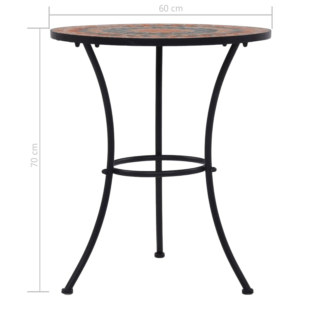 CUMYZO Round Mosaic Bistro Tables,Ceramic Table Top Metal Frame for Porch Beach Patio Garden Balcony Poolside,Plant Stand 23.6" x 27.6" Orange/Gray