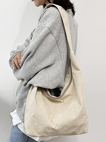 GORGLITTER Women's Corduroy Tote Bag Casual Zipper Handbag Big Capacity Shoulder Bag Beige One Size