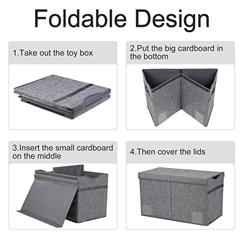 VICTOR'S Foldable Large Toy Chest with Flip-Top Lid, Decorative Holders Storage Boxes Container Bins with Durable Handles for Home Organization(C-TBX-DARK-GREY)