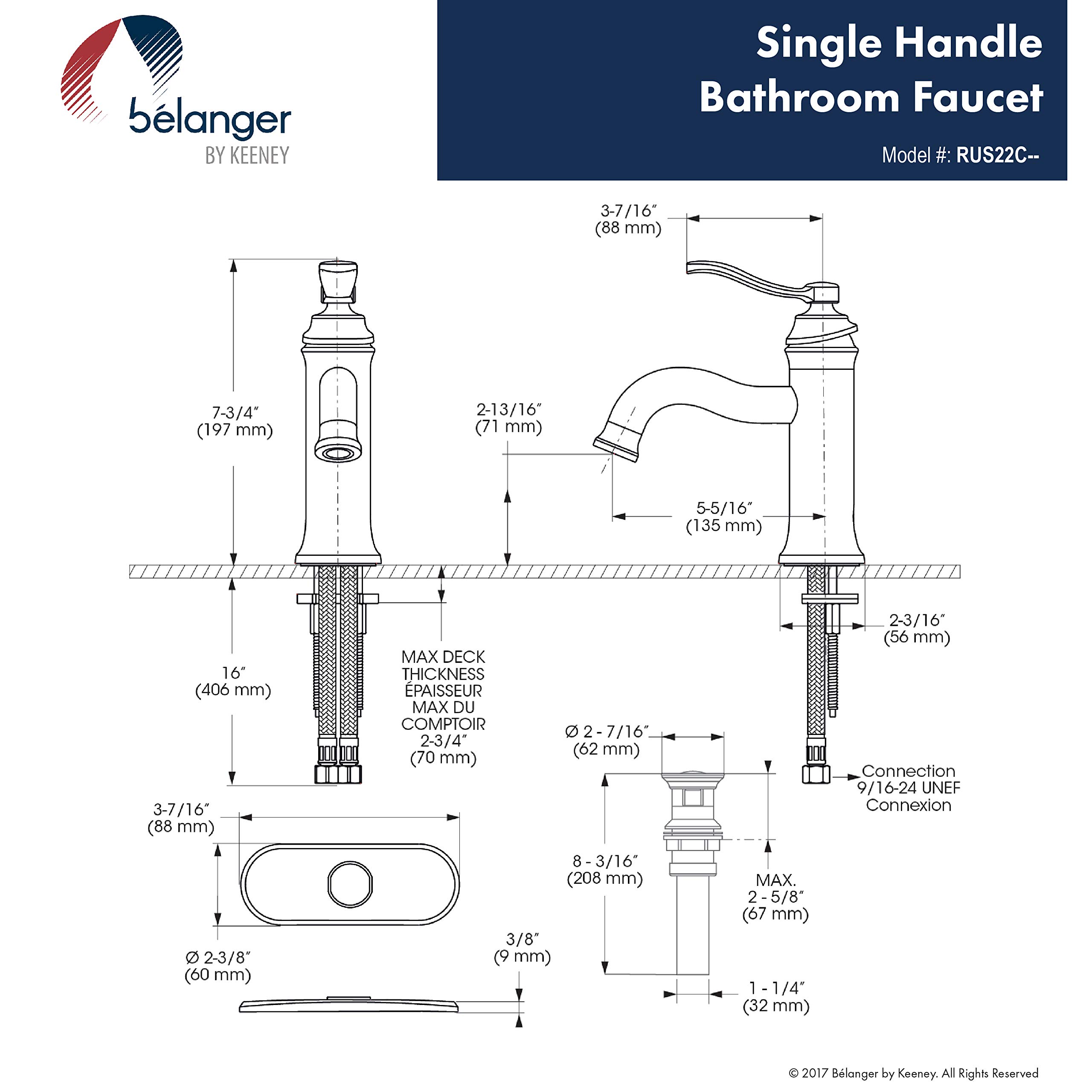 Belanger Single Handle Bathroom Sink Faucet with Drain, Oil Rubbed Bronze