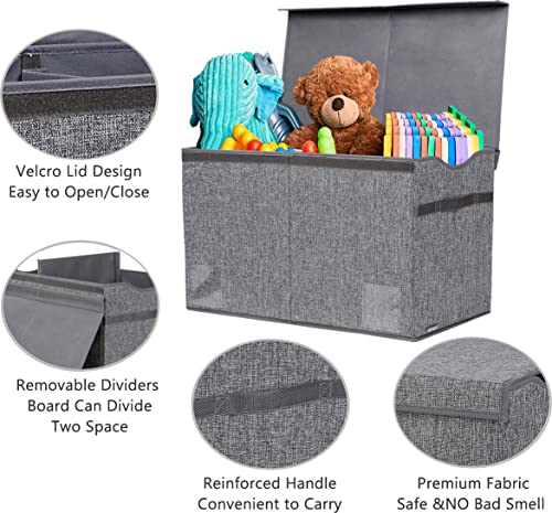 VICTOR'S Foldable Large Toy Chest with Flip-Top Lid, Decorative Holders Storage Boxes Container Bins with Durable Handles for Home Organization(C-TBX-DARK-GREY)