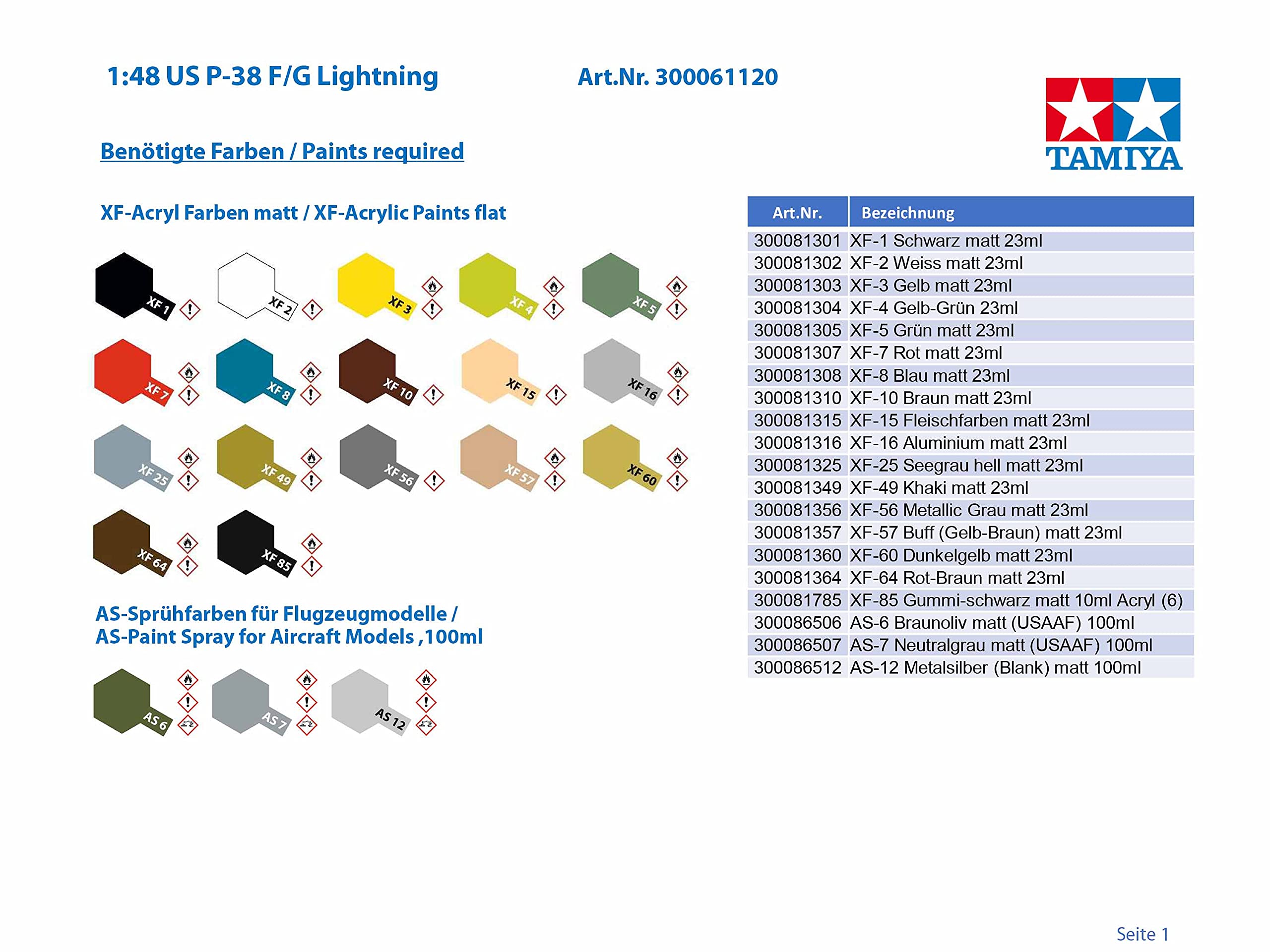 Tamiya TAM61120 1: 48 Lockheed P-38F P-38G Lightning [Model Building Kit]