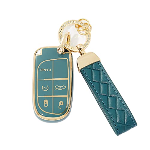 AKIYHIEI for Jeep Key Fob Cover Soft TPU Full Cover Protection Key Case for Grand Cherokee Renegade Chrysler 200 300 Dodge RAM Durango Challenger Journey Smart Key (Blue)