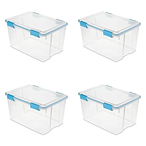 54 Qt Plastic Storage Container Box Tote Organizing With Durable Lid,Stackable and Nestable Snap Lid Plastic Storage Bin, Set of 4 , Clear