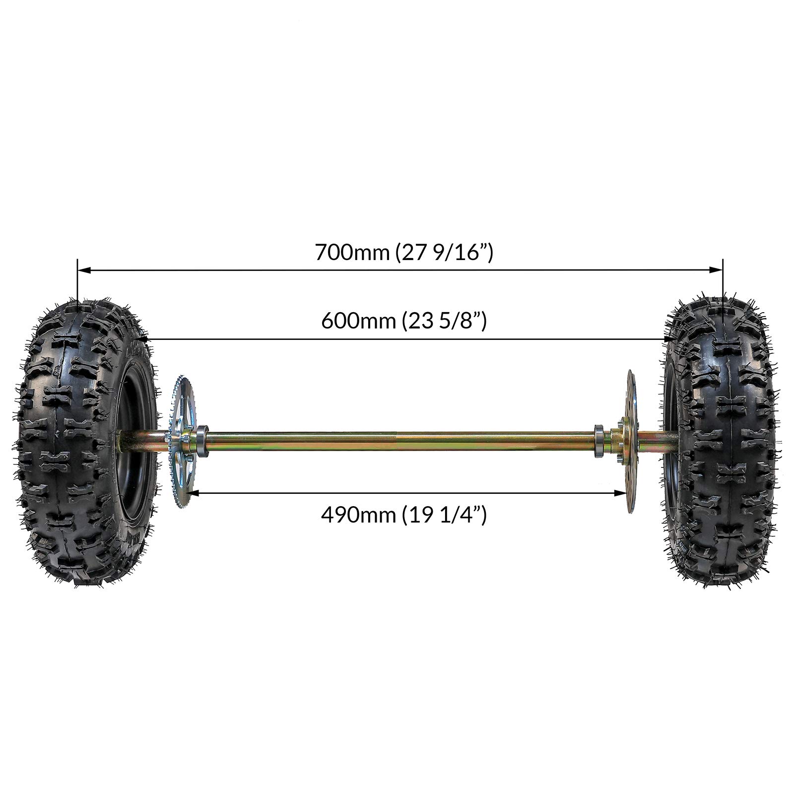 WPHMOTO Rear Axle Shaft Kit with 4.10-6 Front/Rear Wheels Tires Rims Brake Assembly and Chain & Sprocket & Steering Knuckle Kit for Go Kart Quad Trike Drift Bikes