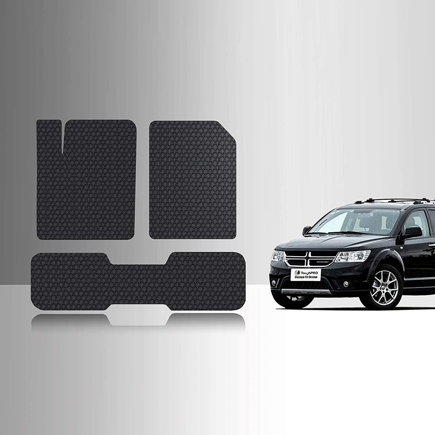 TOUGHPRO Floor Mats Accessories Set (Front Row + 2nd Row) for Dodge Journey All Weather Heavy Duty Black Rubber 2009 2010 2011 2012 2013 2014 2015 2016 2017 2018 2019 2020