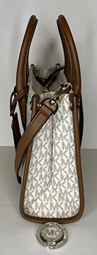 Michael Kors Mirella Small Shopper Top Zip Bag bundled SM TZ Coinpouch Purse Hook (Vanilla/Luggage)