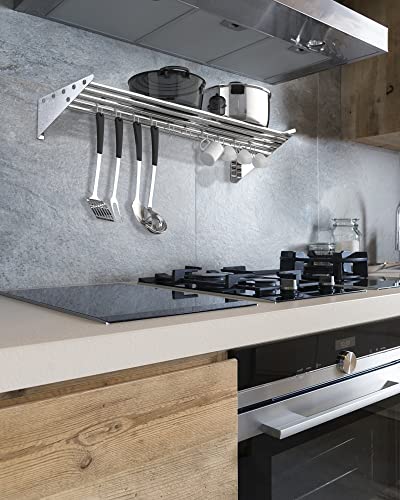 MegaChoice Stainless Steel Wall Shelf, 12'' x 24'', 145 lbs Load NSF Heavy Duty Commercial Wall Mount Shelving with 10pcs Hook, for Restaurant, Home, Kitchen, Hotel, Laundry Room, Bar