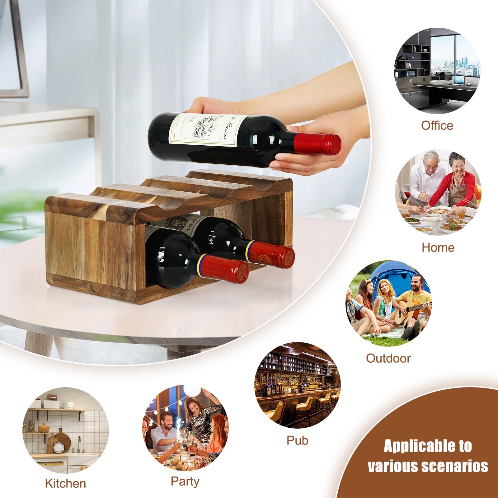 Jotboom Wine Rack Countertop 14-Bottle Wine Rack Wood Wine Bottle Holder Stand Free Standing 4-Tier Wine Storage Wine Shelf Organizer Perfect for Home Décor Bar Gifts
