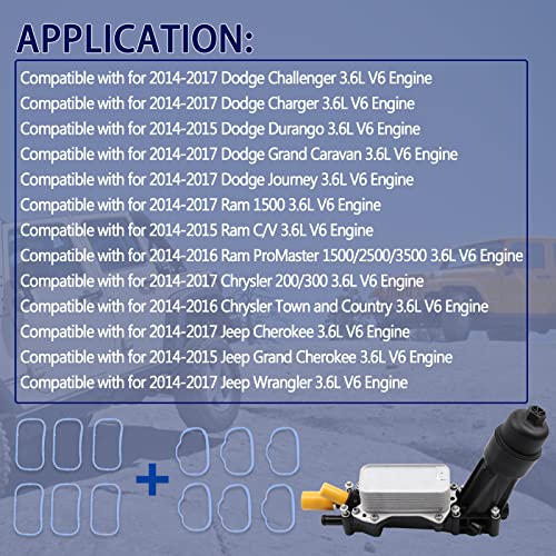 B.ZSSY Oil Filter Housing Adapter Engine Oil Cooler Assembly for 2014-2017 Jeep Wrangler Grand Cherokee Dodge Charger Journey Challenger Ram Chrysler 200 300 3.6L V6 for 68105583AF 68105583AE