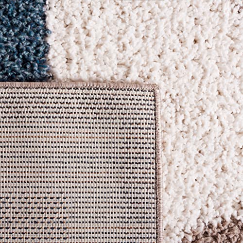 Safavieh Calico Shag Collection 8' x 10' Ivory/Blue CLC114A Mid-Century Modern Non-Shedding 1.6-inch Thick Area Rug