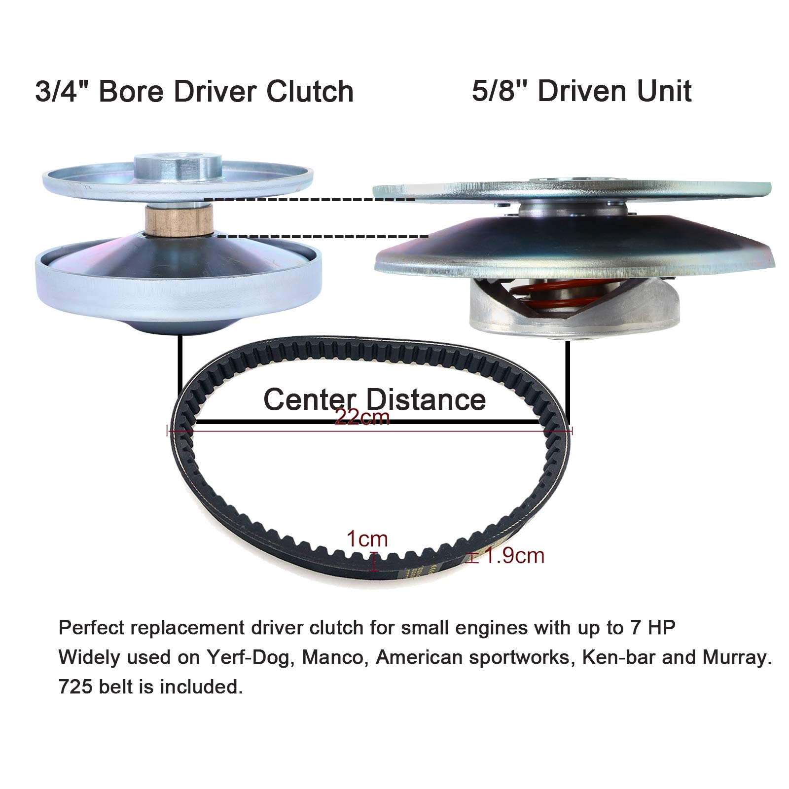 30 Series Bore GO Kart CVT Torque Converter 3/4" Bore 6" Diameter Driven Asymmetric Go Kart Mini Bike + 5/8'' Driven Clutch Comet Kit + 725 Belt