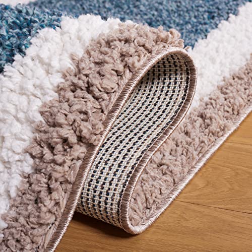 Safavieh Calico Shag Collection 8' x 10' Ivory/Blue CLC114A Mid-Century Modern Non-Shedding 1.6-inch Thick Area Rug