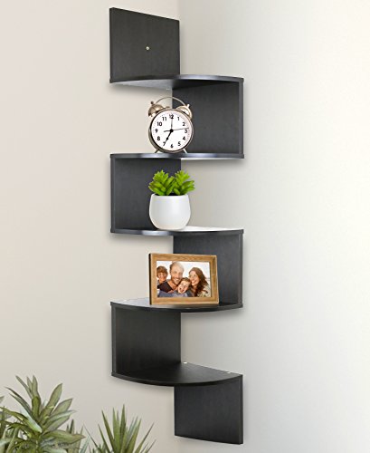 Greenco White Floating Cube Intersecting Mounted Wall Decor Square Shelves for Bedrooms, 25.5 Inch & Corner Shelf Unit Wall Mount 5 Tier Wood Floating Shelves, Easy-to-Assemble Tiered Wall Storage