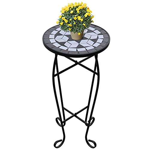 Aisifx Mosaic Side Table Plant Table Black White