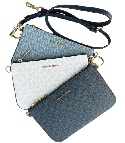 Michael Kors Jet Set Item Medium Triple Pouch Crossbody Bag Navy Blue White MK