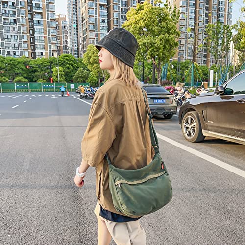 Canvas Casual Messenger Bag Hobo Crossbody Bag Canvas Shouder Tote Handbag for Women and Men, Green