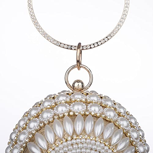 Sither Round Ball Handbag Purses for Women Evening Ball Handbag Purses Pearls Clutch Purses Shoulder Chain Bags for Party Prom Christmas Gift (gold)