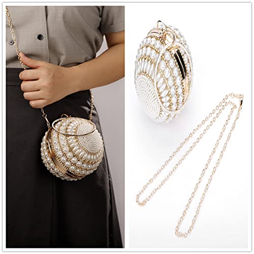 Sither Round Ball Handbag Purses for Women Evening Ball Handbag Purses Pearls Clutch Purses Shoulder Chain Bags for Party Prom Christmas Gift (gold)