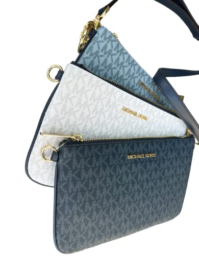 Michael Kors Jet Set Item Medium Triple Pouch Crossbody Bag Navy Blue White MK