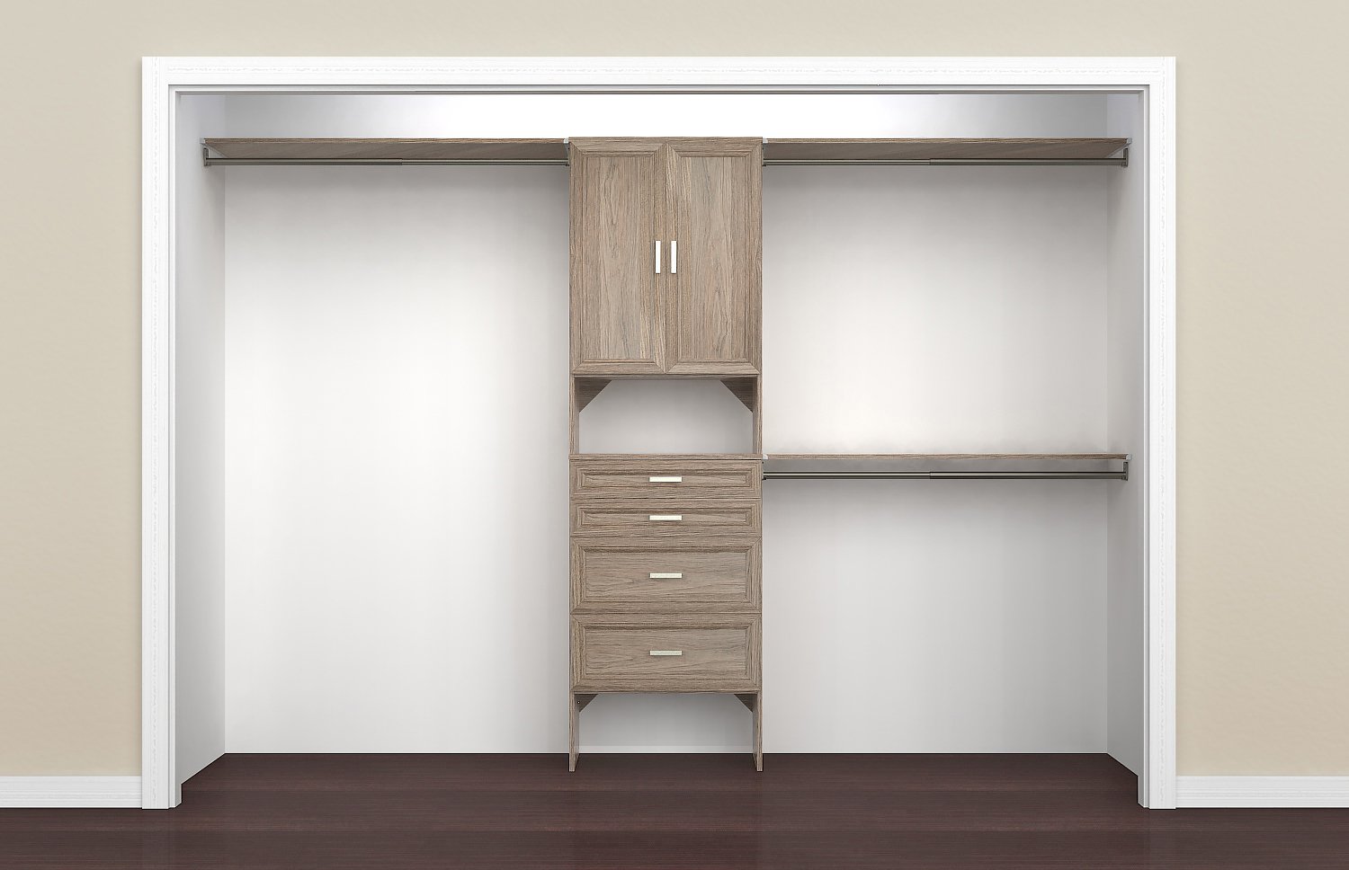 ClosetMaid SuiteSymphony Closet Organizer with Shelves, 2 Doors, 4 Drawers, 25-Inch-Natural Gray