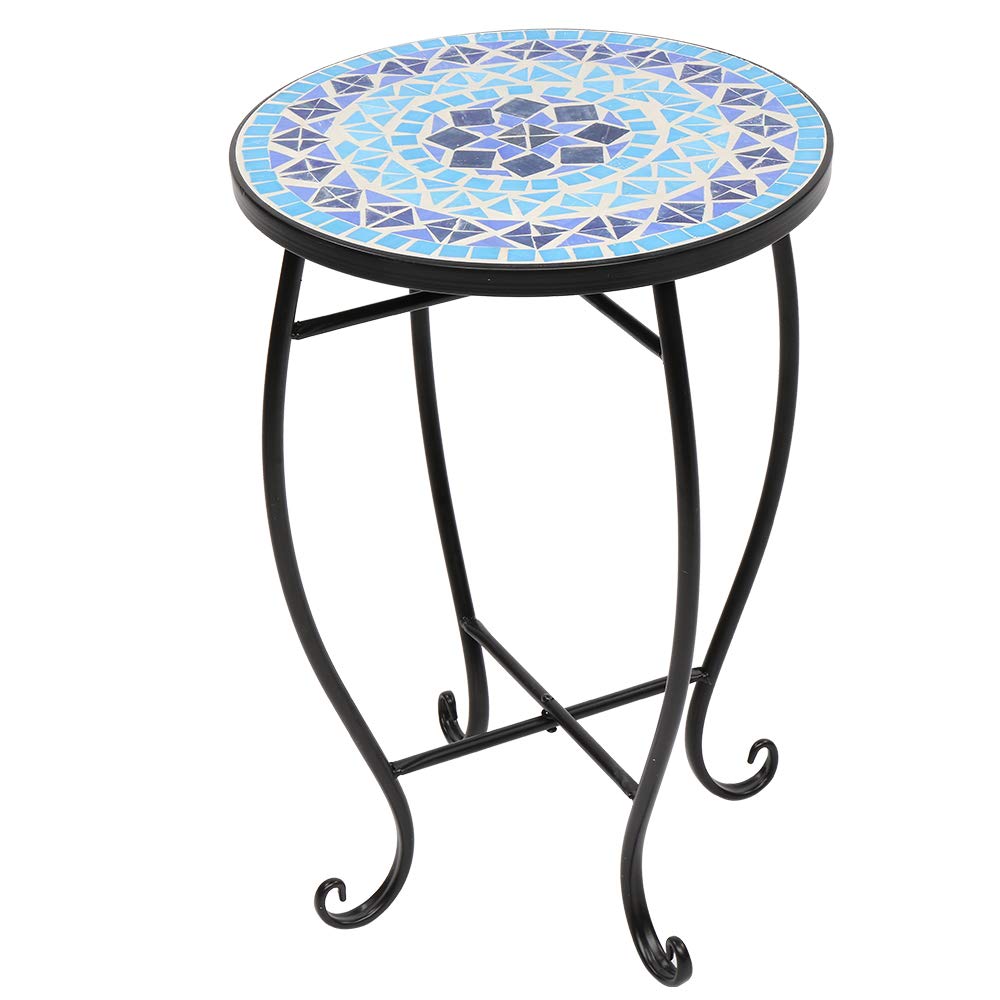 Removable Flower Stand, Mosaic Colored Glass Surface Round Table Four Legs Stand for Pot Plant, Metal Material,Side End Table Flower Pot Holder Home Decor (Flower)