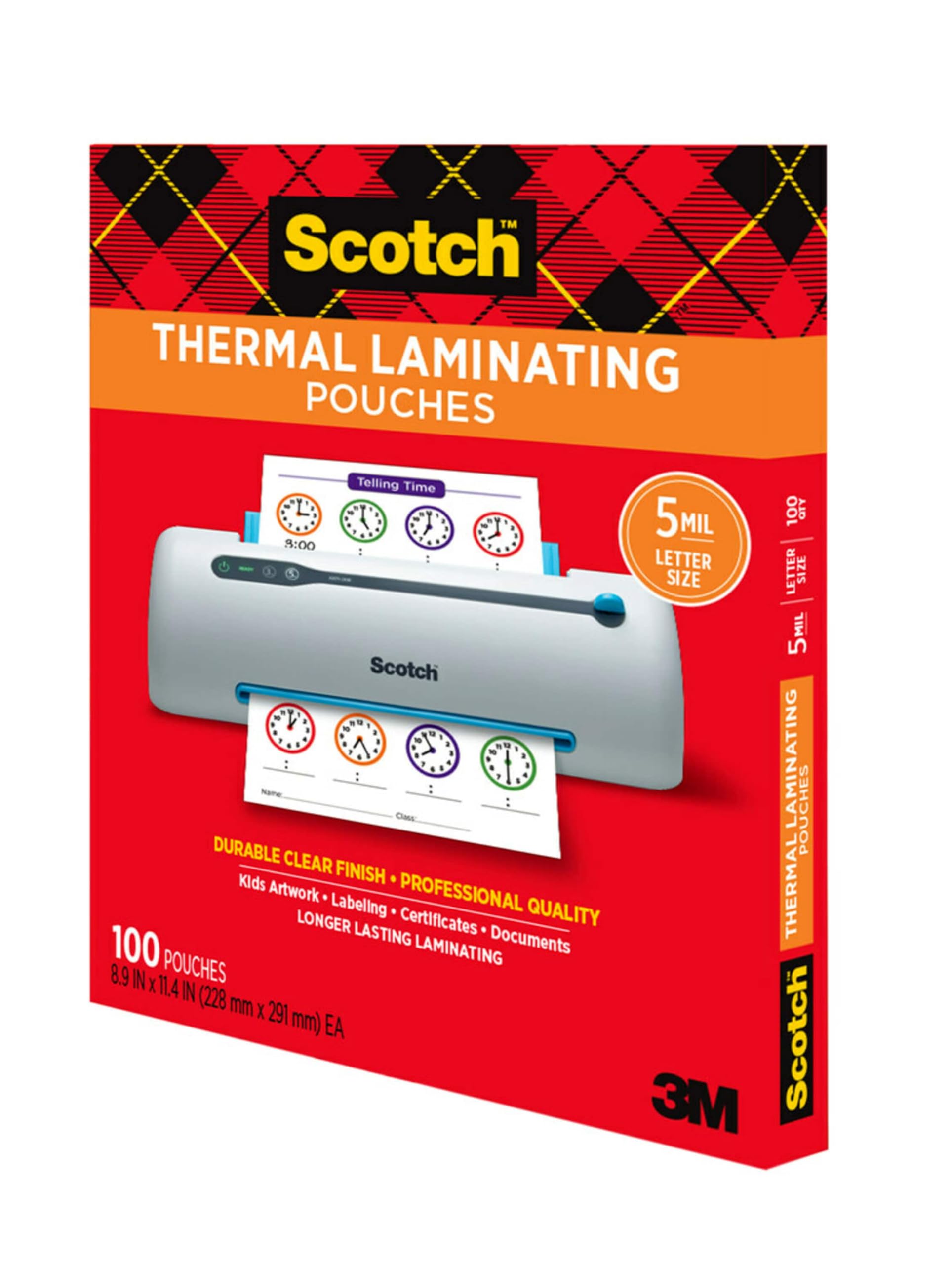 Scotch Thermal Laminating Pouches Premium Quality, 5 Mil Thick for Extra Protection, 100 Pack Letter Size Laminating Sheets, Our Most Durable Lamination Pouch, 8.9 x 11.4 inches, Clear (TP5854-100)