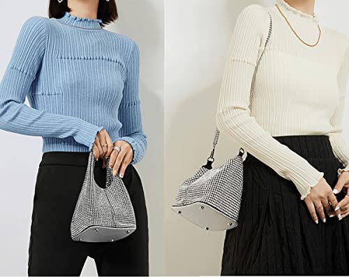 Rhinestone Purses for Women evening Handbag Sparkly Silver Purses Bling Hobo Bag for Party Club Wedding (Silver)