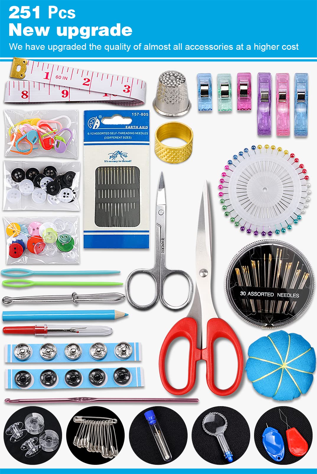 Large Sewing Kit for Adults: YUANHANG Newly Upgraded 251 Pcs Premium Sewing Supplies Set - Complete Sew Kit of Needle and Thread for Beginners - Travel Emergency - Basic Home Hand Sewing Repair Kits