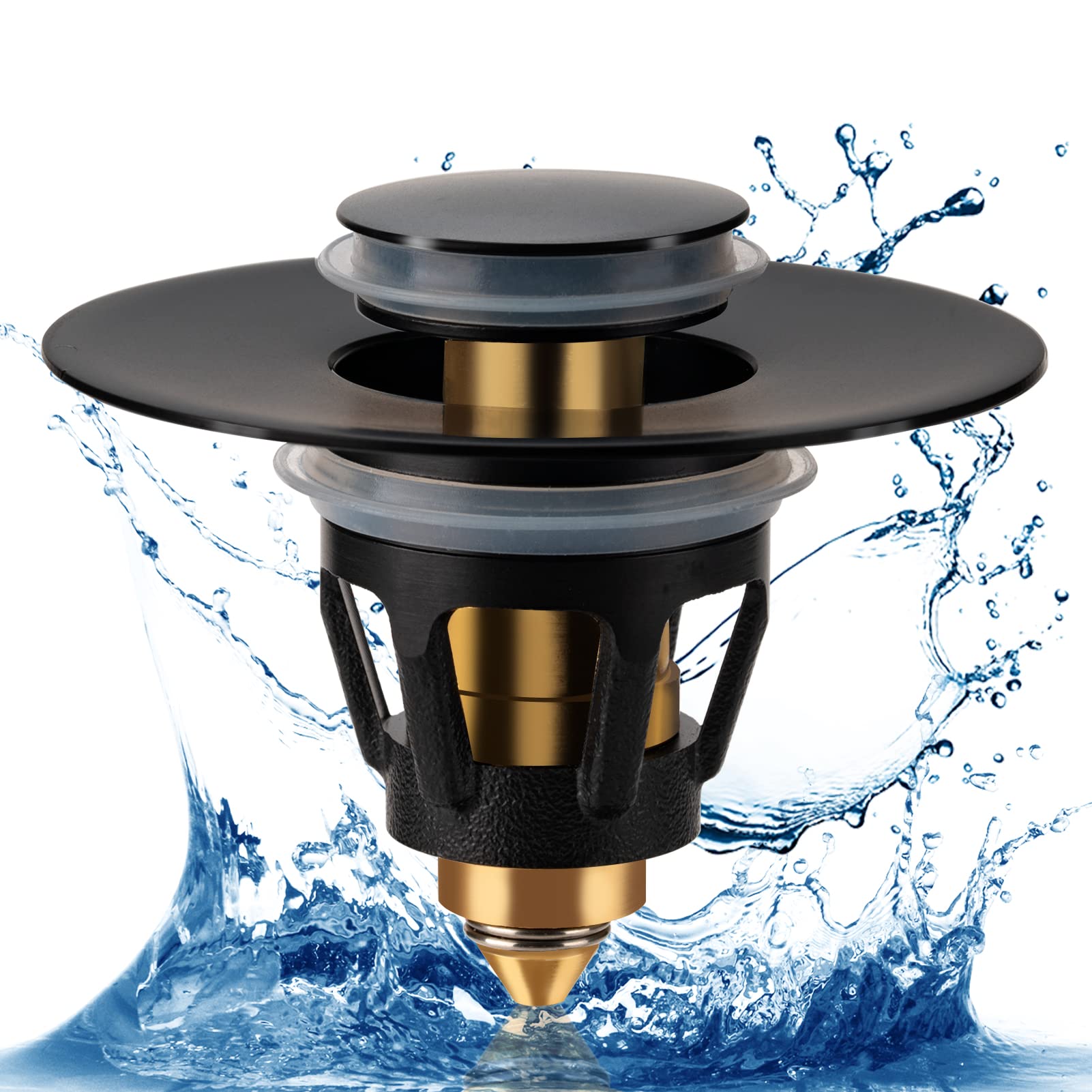 Three colors Bathroom Sink Stopper, 1.1-1.5" Bathroom Sink Strainer, Universal WashBasin Pop Up Drain Stopper, Bounce Core Push Type Sink Plug, Anti-Clogging, Stainless Steel (Matte Black,1PCS)