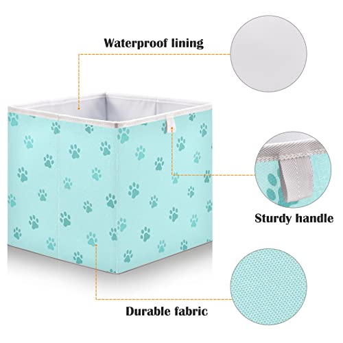 Kigai Paw Print Cube Storage Bins - 11x11x11 In Large Foldable Storage Basket Fabric Storage Baskes Organizer for Toys, Books, Shelves, Closet, Home Decor