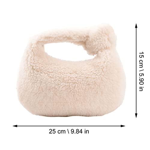 KESYOO Womens Plush Tote Bag Purse Girls Sundries Bag Winter knotted Dumpling Bag White