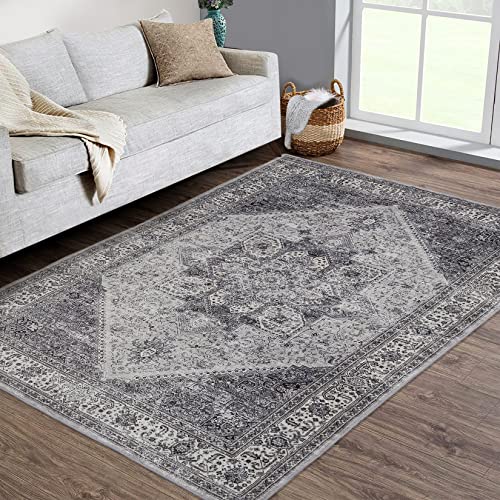 RUGSREAL Area Rug 8' x 10' Machine Washable Persian Rug Traditional Vintage Rug Indoor Floor Cover Distressed Carpet Rug Velvet Mat Foldable Accent Rug for Kitchen Living Room Bedroom Dining Room