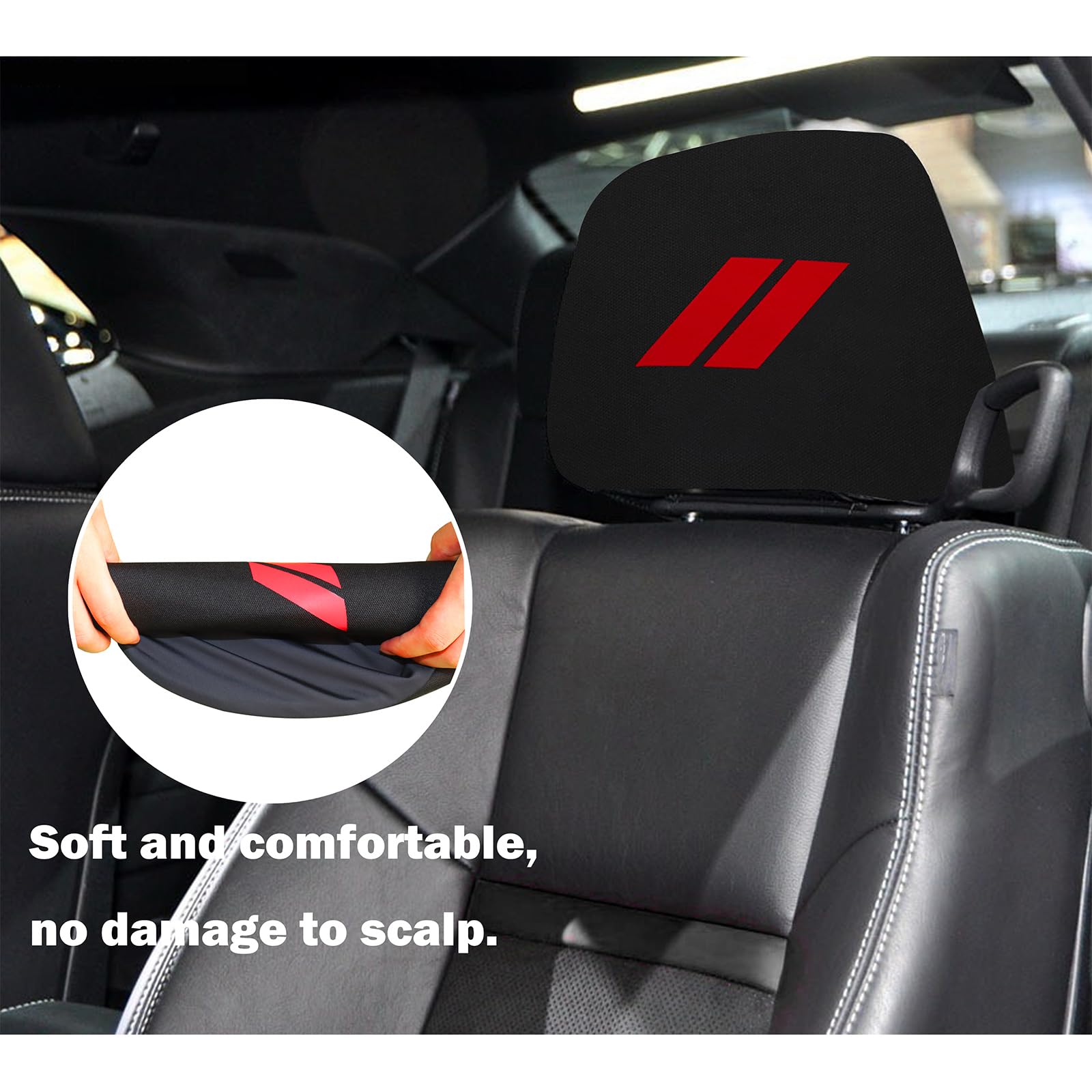 YOSRTER Headrest Covers for Dodge Charger Challenger Durango Accessories Soft Black Fabric Head Rest Cover Universal Fit to All Car/Truck Models 2 Pack(Red Trim)