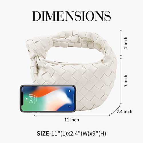 Women's Hobo Handbags Purse Soft PU Leather Women's Shoulder Handbags Woven Handbag Mini Knotted Woven Hobo Bag (White)