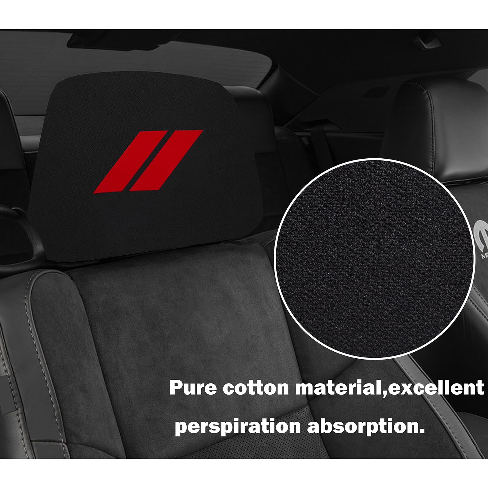 YOSRTER Headrest Covers for Dodge Charger Challenger Durango Accessories Soft Black Fabric Head Rest Cover Universal Fit to All Car/Truck Models 2 Pack(Red Trim)