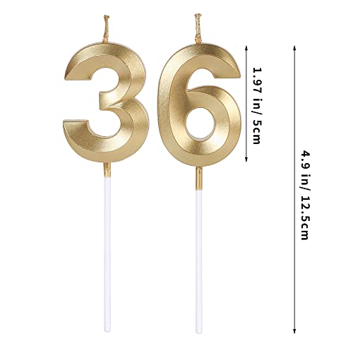 Gold 36th & 63rd Birthday Candles for Cakes, Number 36 63 Candle Cake Topper for Party Anniversary Wedding Celebration Decoration