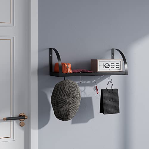 JOIN IRON Floating Wall Shelves Set of 1,Black Floating Shelves, Bathroom Rack with Hook,Wall Shelves for Bathroom/Living Room/Kitchen/Bedroom