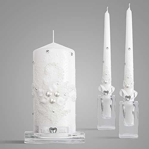 Unity Candles for Wedding Ceremony Set of 3 - Unity Decorative Wedding Candle - 6" Pillar and 2 10" Tapers Candles - Ceremonial Candles Wedding Table Centerpiece - Velas Decorativas para Boda